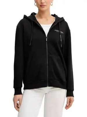 Armani Exchange Logo Print Zip-up Hoodie - Black