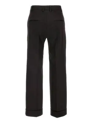 Alberto Biani Wool Trousers With Turned-up Hem - Black