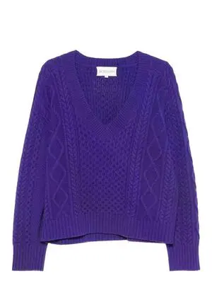 Eric Bompard Cable Knit V-neck Sweater - Purple
