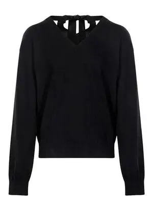 LANVIN Bow Detail V-neck Sweater - Black