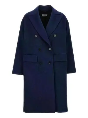Alberto Biani Double-breasted Wool Coat With Notched Lapels - Blue
