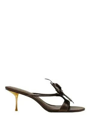 Cult Gaia Cult Gaia Valoria Leather Sandals With Detachable Floral Clip Brown