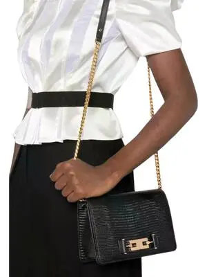 Elisabetta Franchi Lizard-effect Chain-strap Crossbody Bag - Black