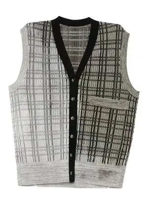 LESS Plaid V-neck Vest - Grey