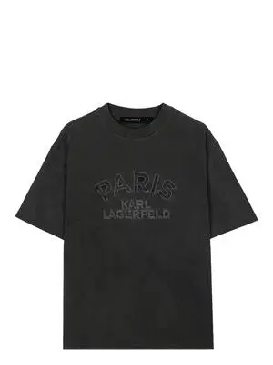 KARL LAGERFELD Logo-embroidered Acid-wash T-shirt