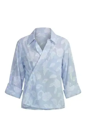 CISSA Asymmetric Floral-jacquard Shirt - Blue