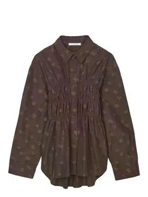 Cecilie Bahnsen Floral Jacquard Smocked Shirt - Brown