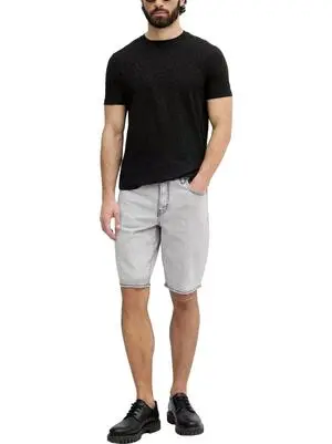 Armani Exchange Acid Wash Logo Patch Denim Shorts - Grey