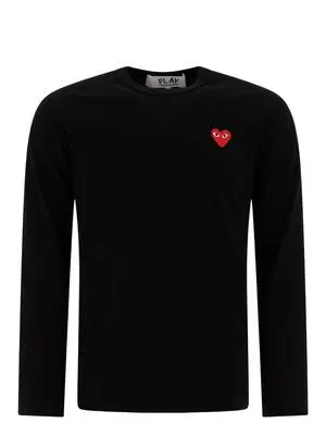 Play Comme Des Garcon Long Sleeve T-shirt With Heart Appliqu - Black
