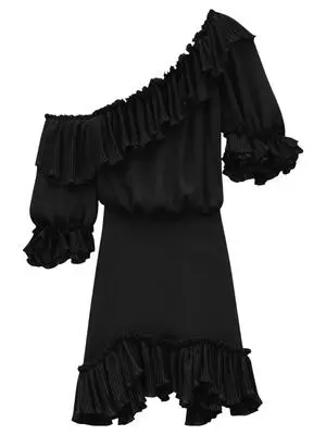 Saint Laurent Ruffled Silk Crepon Muslin Dress - Black