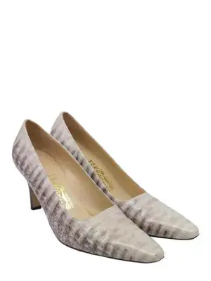 FERRAGAMO Croc-effect Almond-toe Pumps - Neutrals