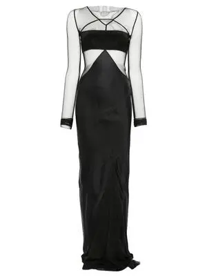 Rick Owens Long-sleeve Maxi Dress With Mesh Paneling - Black