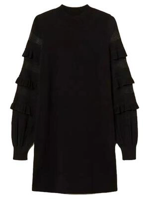 TWINSET Mesh-knit Dress With Ruffled Sleeves - Black