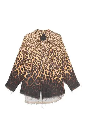 R13 R13 Oversized Frayed Leopard Print Shirt No