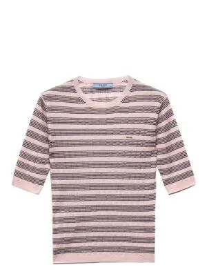Prada Short-sleeved Striped Cashmere And Silk Sweater - Pink/blue