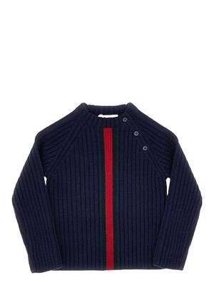 Gucci Web-stripe Ribbed-knit Sweater With Button Detail - Black