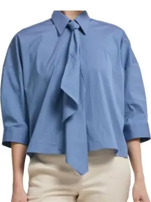 Brunello Cucinelli Pointed Collar Shirt With Tie Detail - Blue