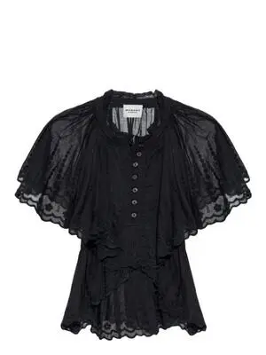Isabel Marant Étoile Short Sleeve Ruffle Top - Black