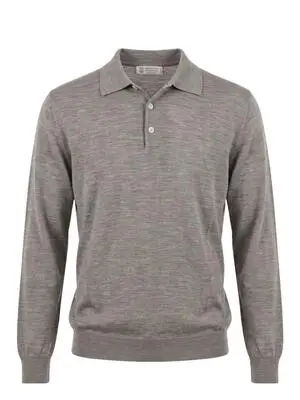 Brunello Cucinelli Collared Long-sleeve Knit Sweater - Gray
