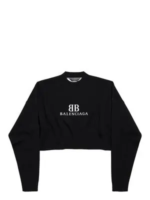 Balenciaga Cropped Bb Jacquard Wool Knit Crewneck - Black
