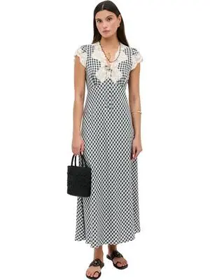 Rixo Amari Beth Check Midi Dress - Black