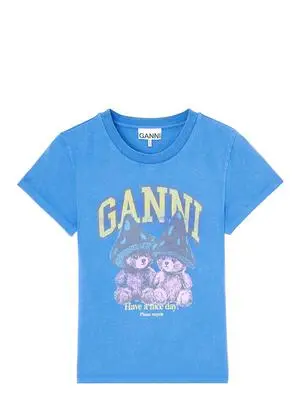 GANNI Mushroom Teddy" Graphic T-shirt - Blue