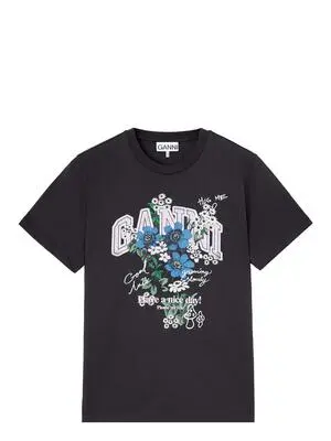 GANNI T-shirt With Flowers - Mixed