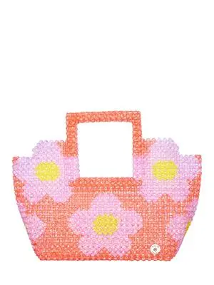 TILLIE BEADS Daisy Square Handle Tote Bag - Orange