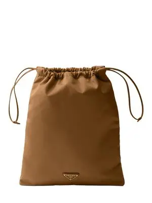 Prada Re-nylon Pouch With Leather Ties - Brown