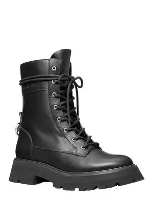 Michael Kors Caleb Leather Combat Boot Black