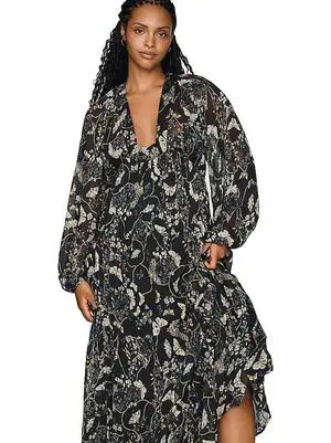 Anthropologie Sheer Chiffon Maxi Dress - Black Pattern