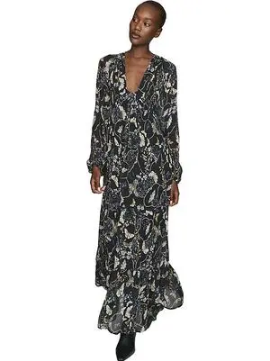 Anthropologie Sheer Chiffon Maxi Dress - Black Pattern