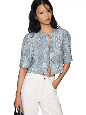SISTER NEW YORK Bandana Patchwork Tie-front Blouse - Blue Pattern