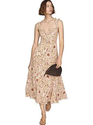 Anthropologie Sweetheart Neckline Ruffled Straps Midi Dress - Pink