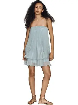 AMUR Dalia Pleated Mini Dress - Blue