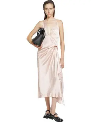 MAISON MARGIELA Silk Satin Lace Trim Slip Midi Dress - Pink
