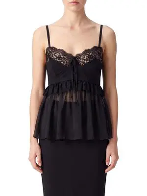 Chloé Lace Trimmed Peplum Top - Black
