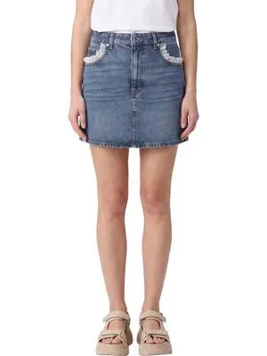 GANNI Denim Mini Skirt With Lace Detail - Blue