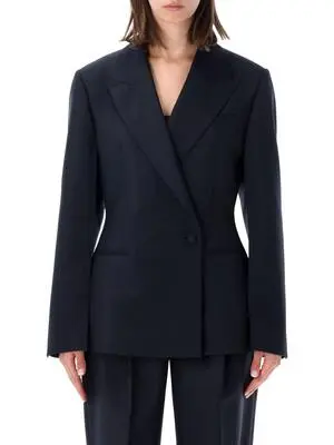 RÓHE Double-breasted Wool Blazer With Peak Lapels And Welt Pockets - Blue