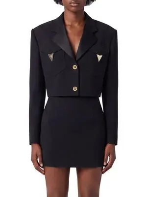 Versace Cropped Blazer With Emblematic Detail - Black
