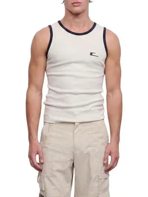 CARRER Slim Fit Stretch Cotton Tank Top With Contrast Trim - Ecru