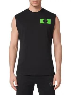 PLEIN SPORT Slim Fit Cotton Tank Top With Hexagon Logo - Black
