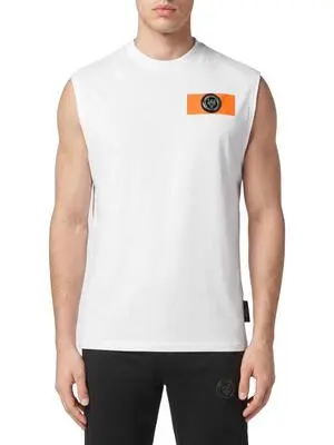 PLEIN SPORT Slim Fit Cotton Tank Top With Hexagon Logo - White