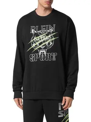 PLEIN SPORT Cotton Crewneck Sweatshirt With Graphic Print - Black