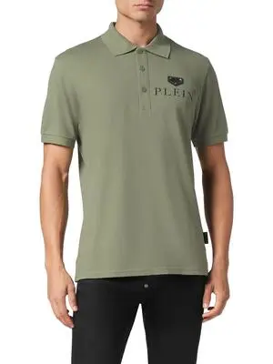 Philipp Plein Short-sleeve Stretch Cotton Polo Shirt With Metal Logo - Green