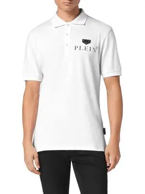 Philipp Plein Short-sleeve Stretch Cotton Polo Shirt With Metal Logo White