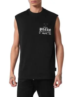Philipp Plein Cotton Tank Top With Contrast Front Logo - Black