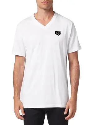 Philipp Plein V-neck Short-sleeved Cotton T-shirt With Contrast Logo - White