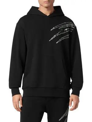 PLEIN SPORT Cotton Hoodie With Graphic Print And Hexagon Logo - Black 1
