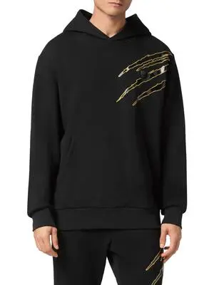 PLEIN SPORT Cotton Hoodie With Graphic Print And Hexagon Logo - Black